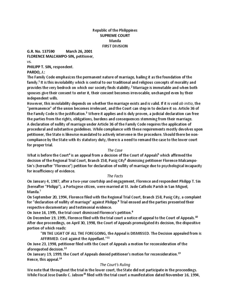 Supreme Court rules on psychological incapacity case | PDF | Marriage ...