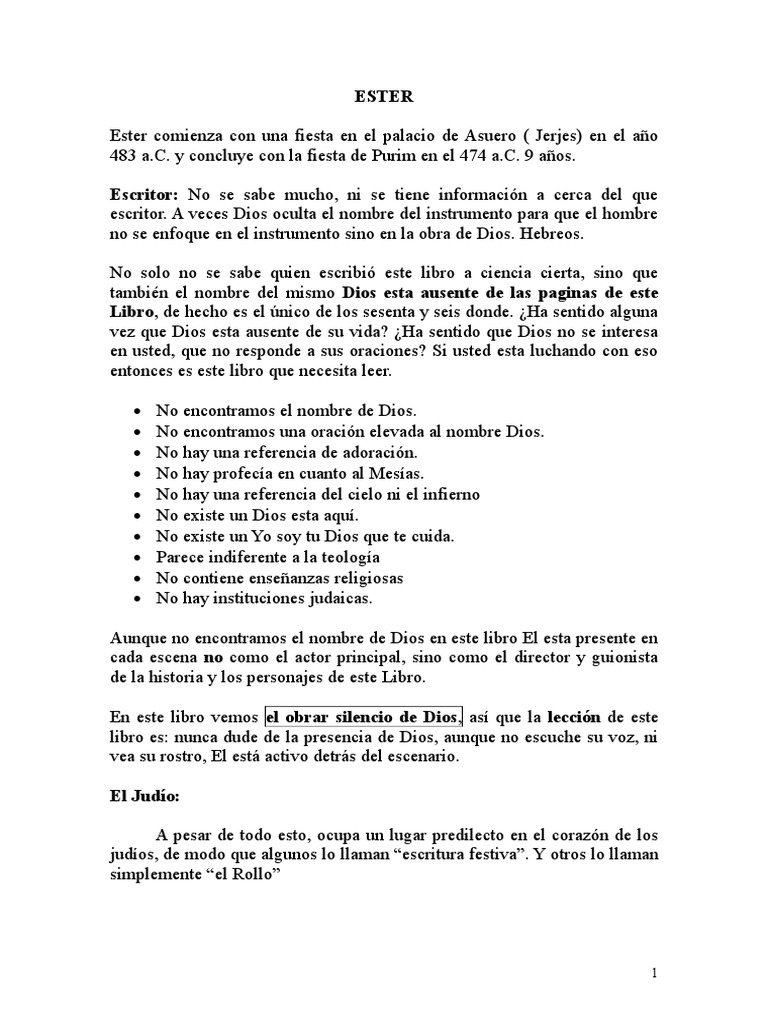 001 Ester 1 | PDF | Esther | Libro de Ester