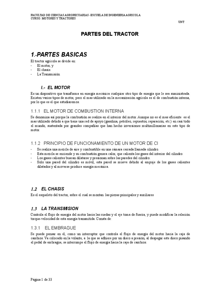Tema 2 Partes Del Tractor Agricola | PDF | Tractor | Transmisión (Mecánica)