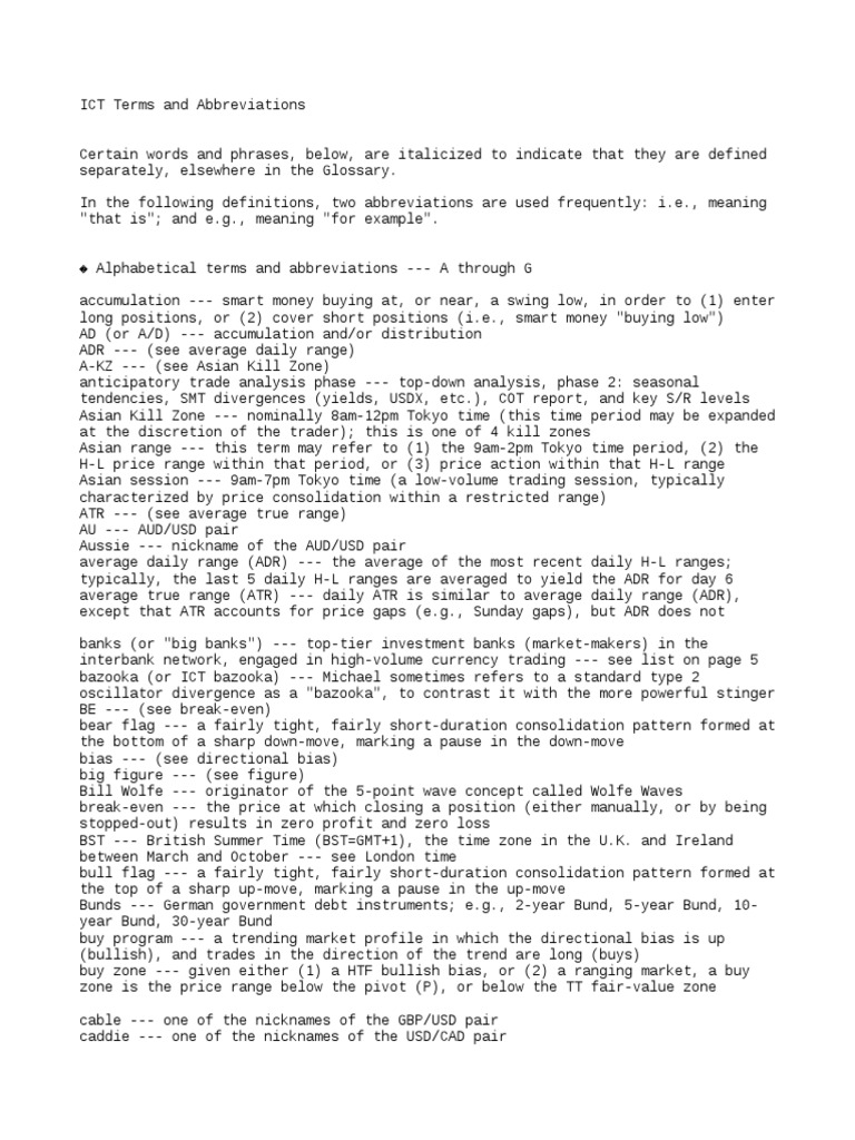 Glossary of ICT Terms | Download Free PDF | Commodity Futures Trading ...