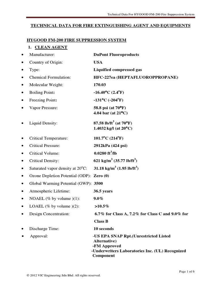 Technical Data For HYGOOD FM-200 Fire Suppression System - 0 - 0 | PDF ...