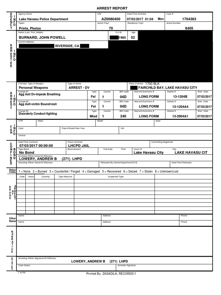 John Burnard Arrest Report PDF | PDF | Arrest | Domestic Violence