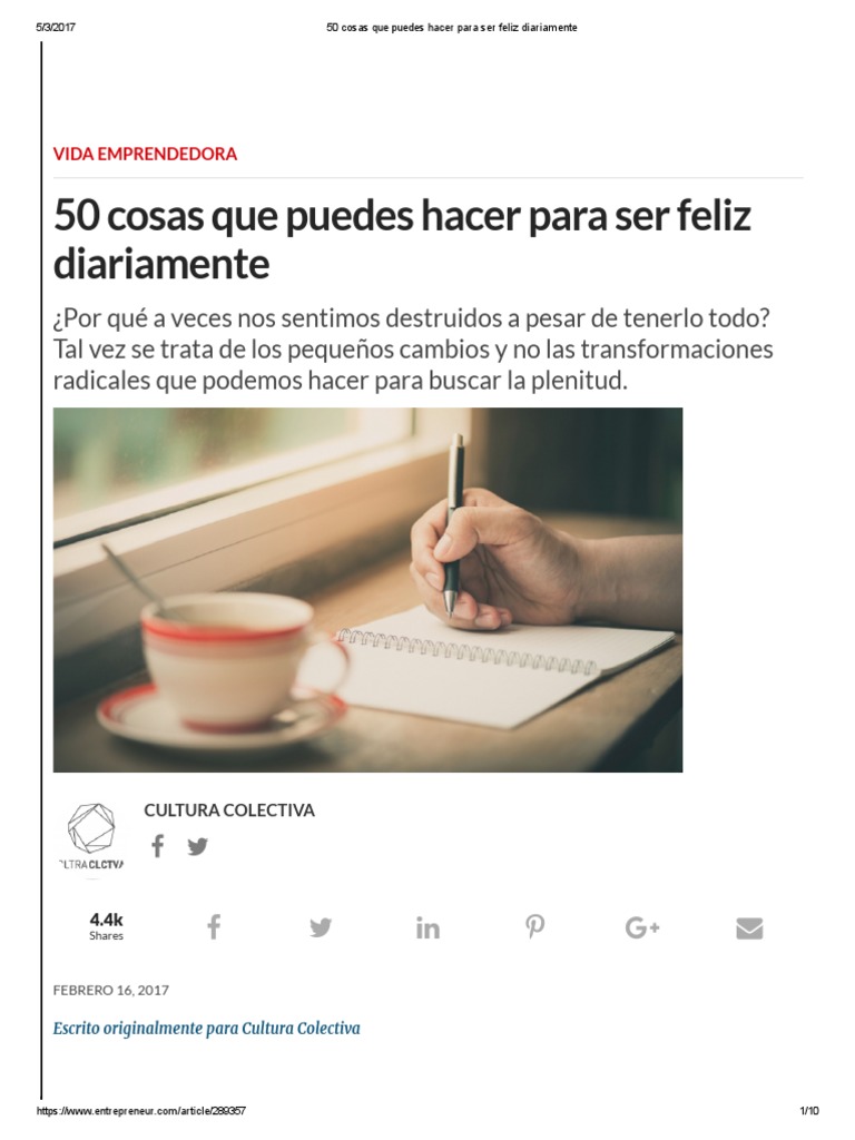 50 Cosas Que Puedes Hacer para Ser Feliz Diariamente | PDF | Sicología