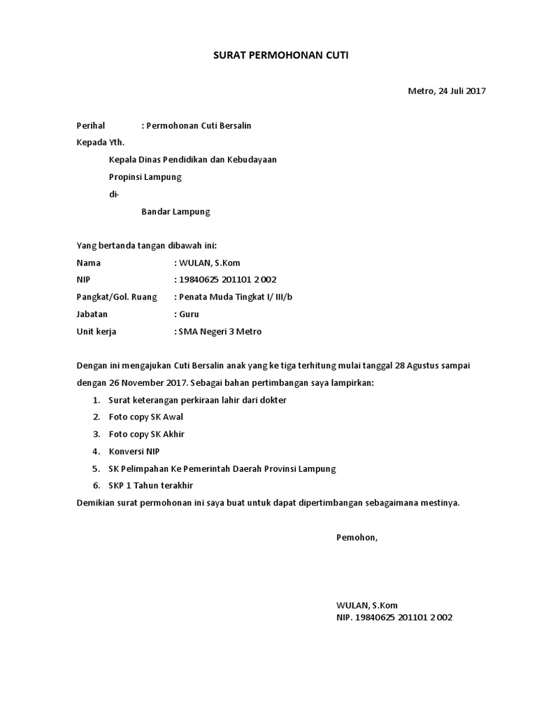 Surat Permohonan Cuti | PDF