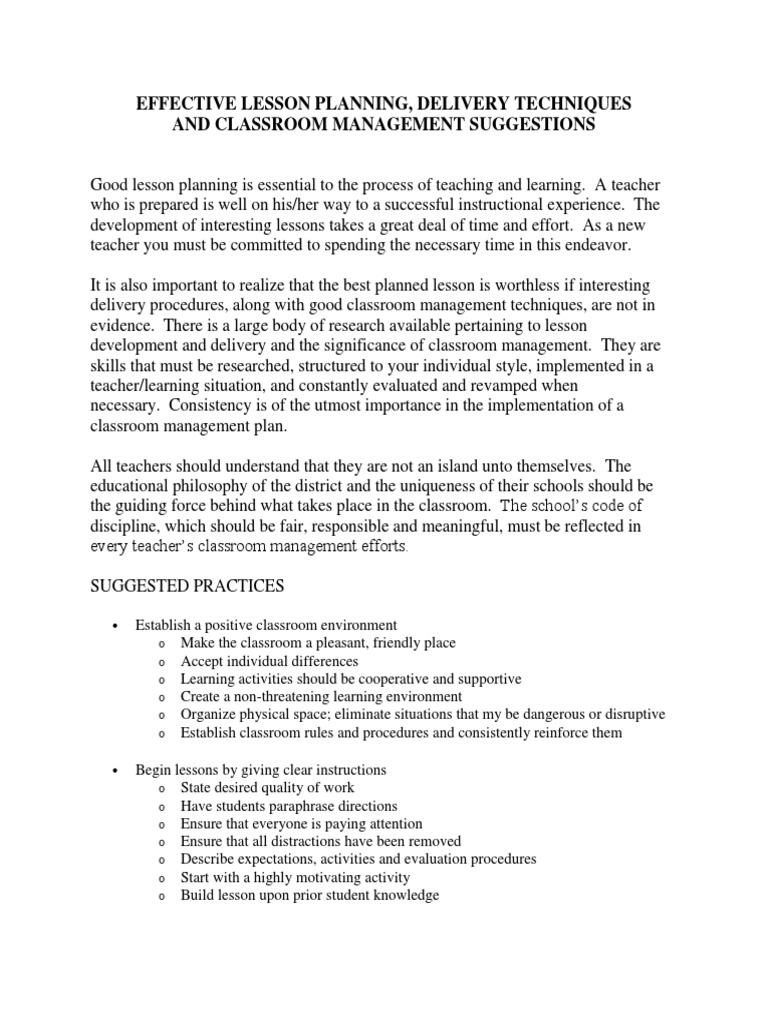 Effective Lesson Planning | PDF | Classroom Management | Attention