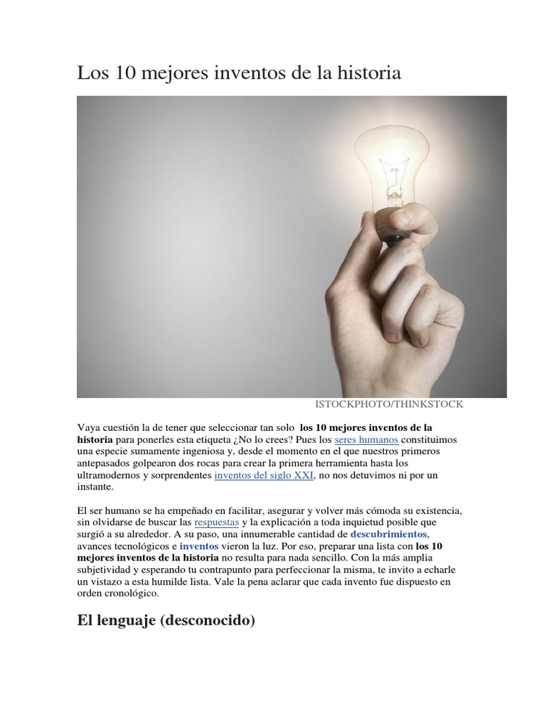 Los 10 Mejores Inventos de La Historia | PDF | Bombilla incandescente ...