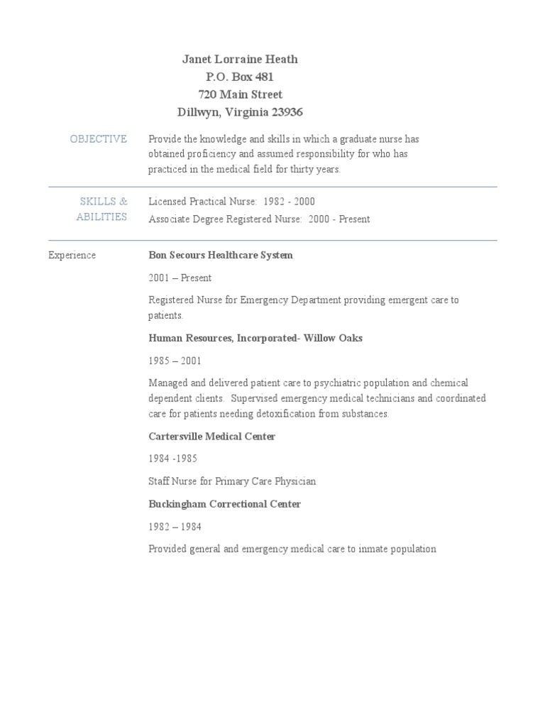 Resume Janet Heath | PDF | Nursing | Hospital