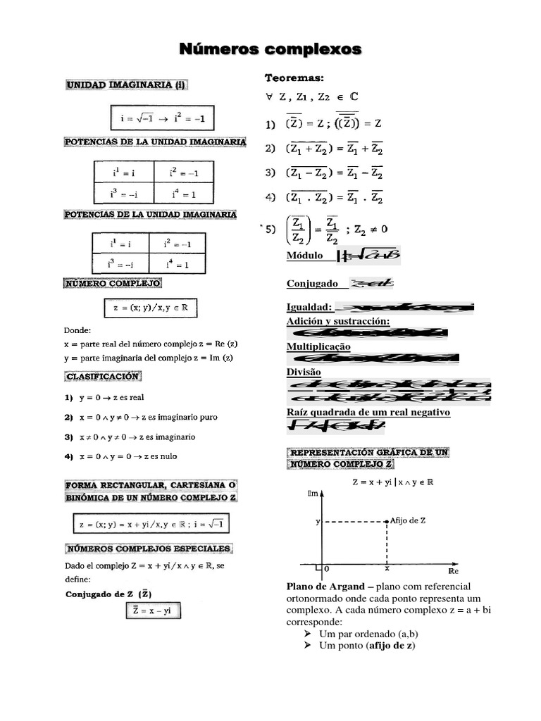 Formulario Números Complexos | PDF | Número complejo | Álgebra abstracta