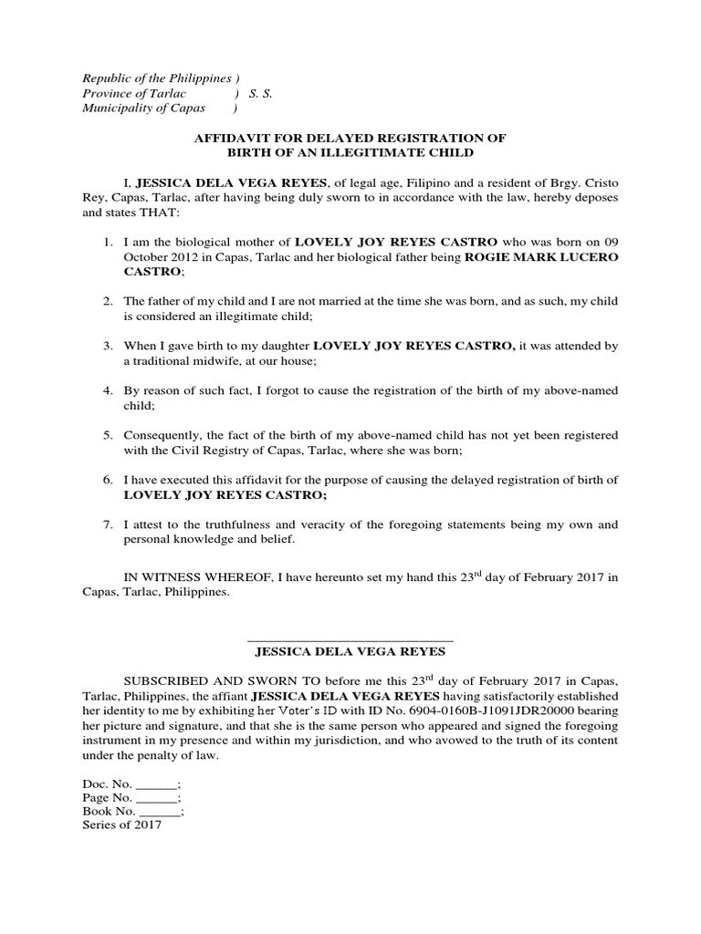 Affidavit of Delayed Registration of Birth