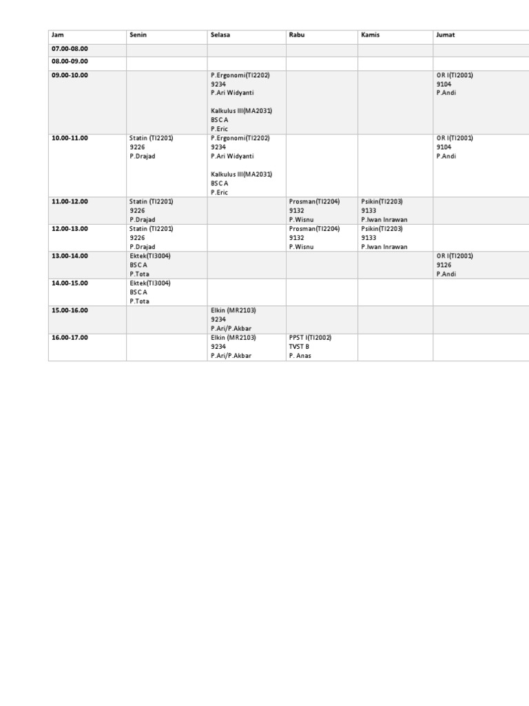 Jadwal Kuliah Sem 4 | PDF