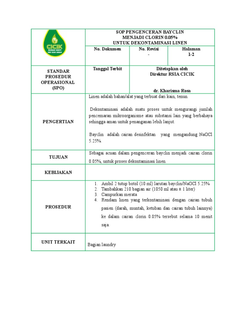 Pengenceran Bayclin untuk Dekontaminasi | PDF