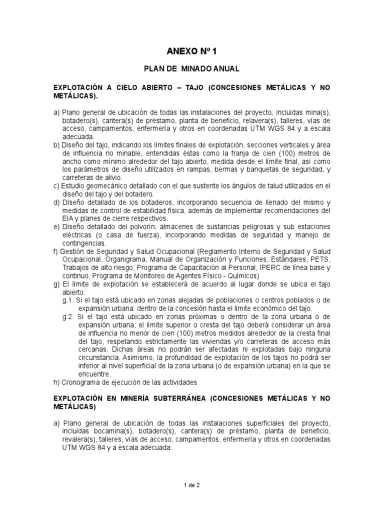Anexo 1 Plan de Minado Anual | PDF | Minería