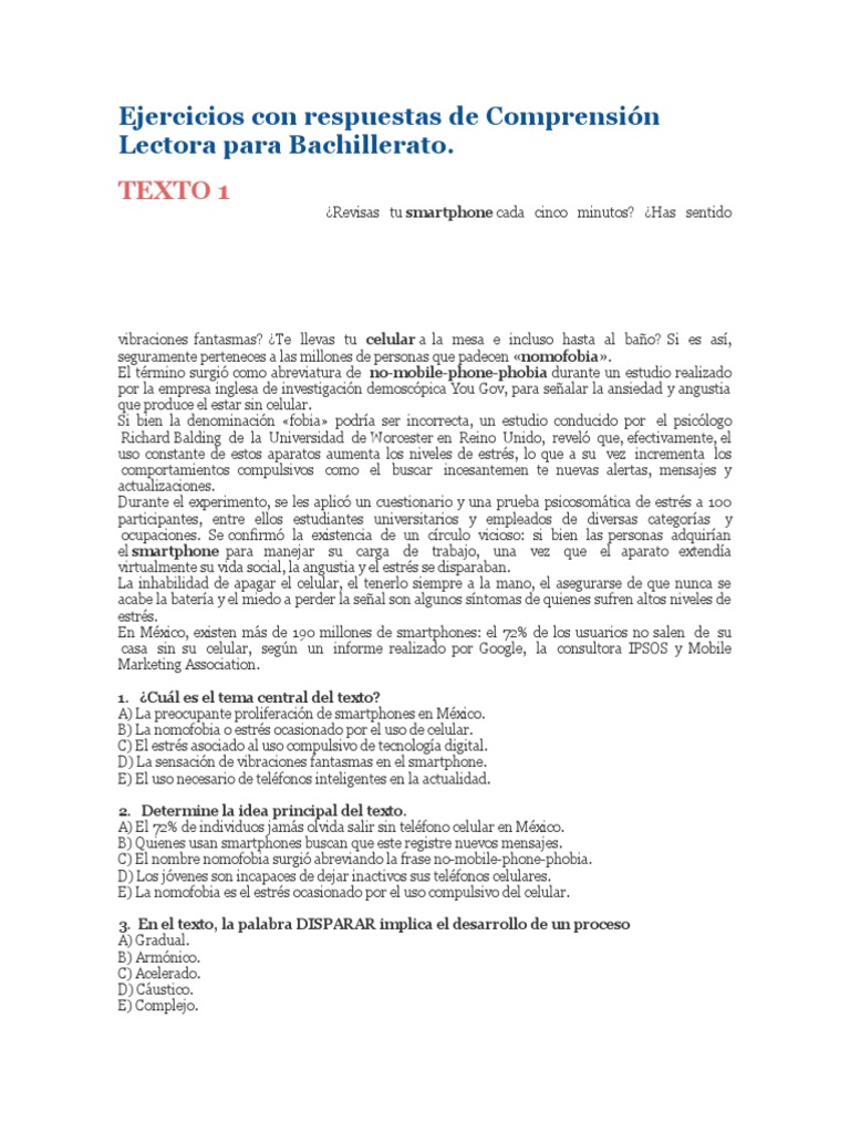 Ejercicios Con Respuestas de Comprensión Lectora para Bachillerato | PDF | Leonardo Da Vinci ...