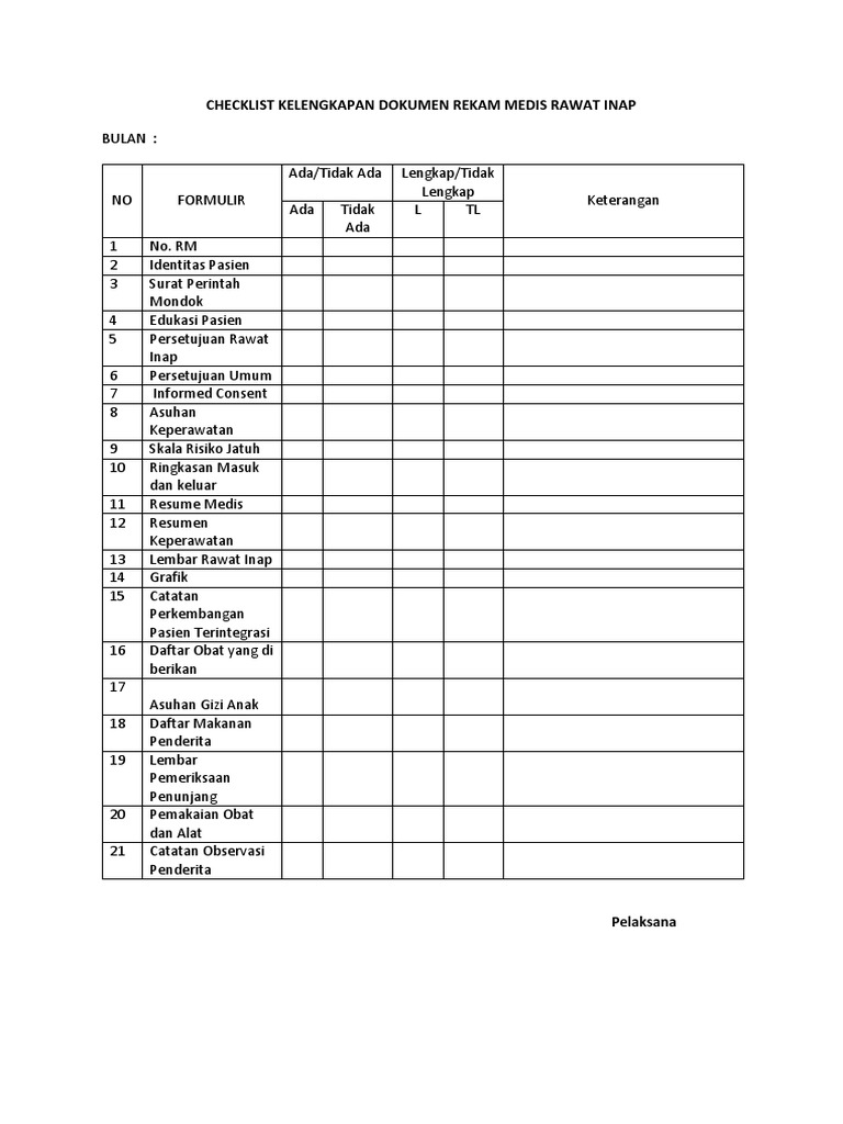 Checklist Kelengkapan Dokumen Rekam Medis Rawat Inap | PDF