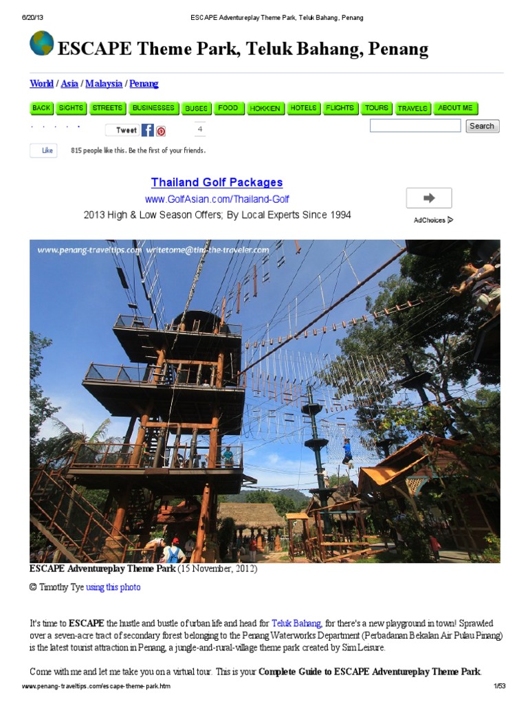ESCAPE Adventureplay Theme Park, Teluk Bahang, Penang | PDF ...