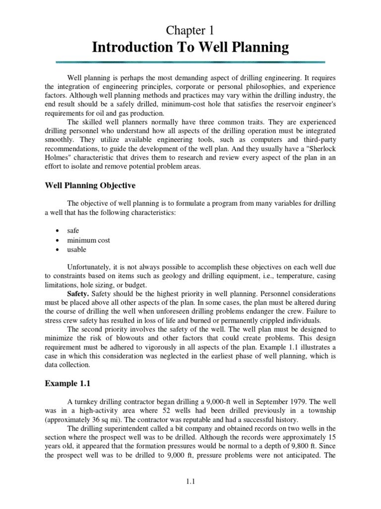 Chapter 1 Introduction To Well Planning | PDF | Casing (Borehole ...