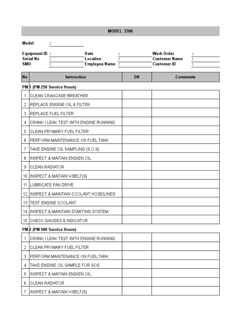 PM Check List | Download Free PDF | Motor Oil | Engines