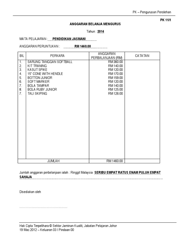 Anggaran Belanja Mengurus PJ | PDF