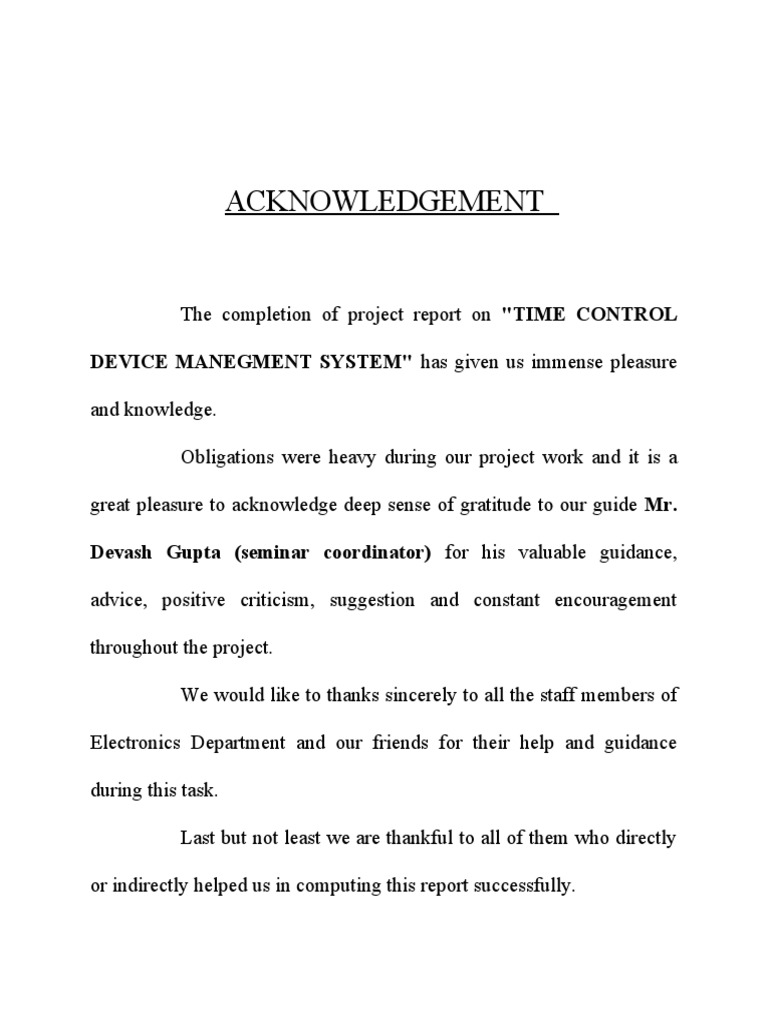 Acknowledgement: DEVICE MANEGMENT SYSTEM" Has Given Us Immense Pleasure ...