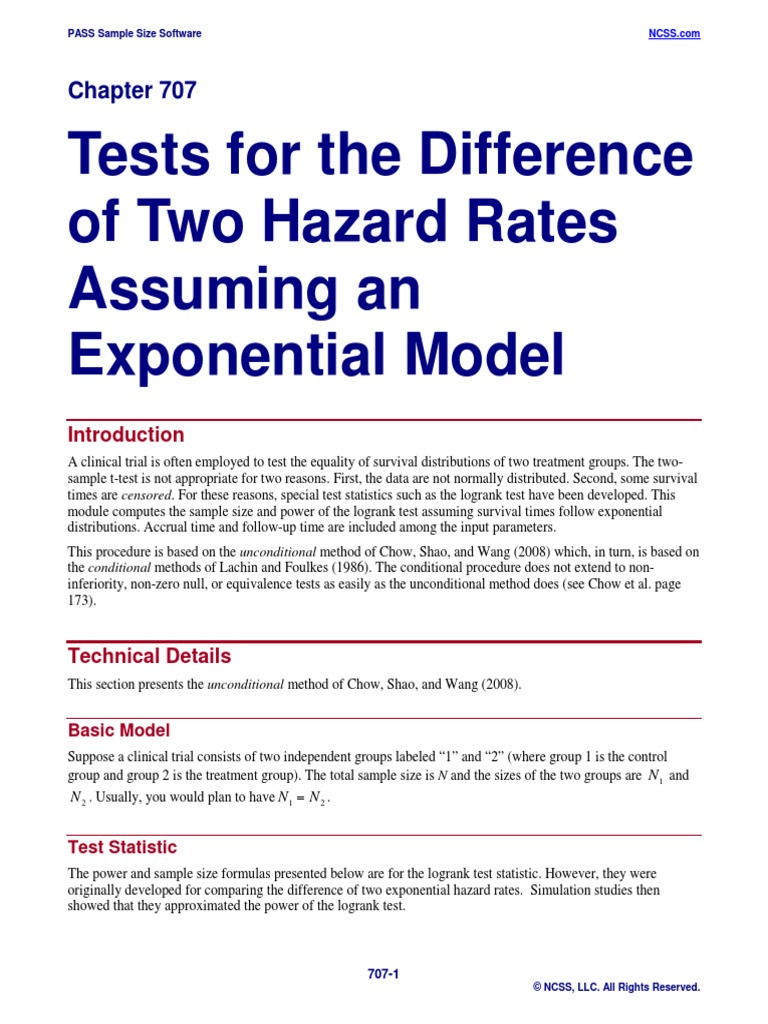 Tests For The Difference of Two Hazard Rates Assuming An Exponential ...