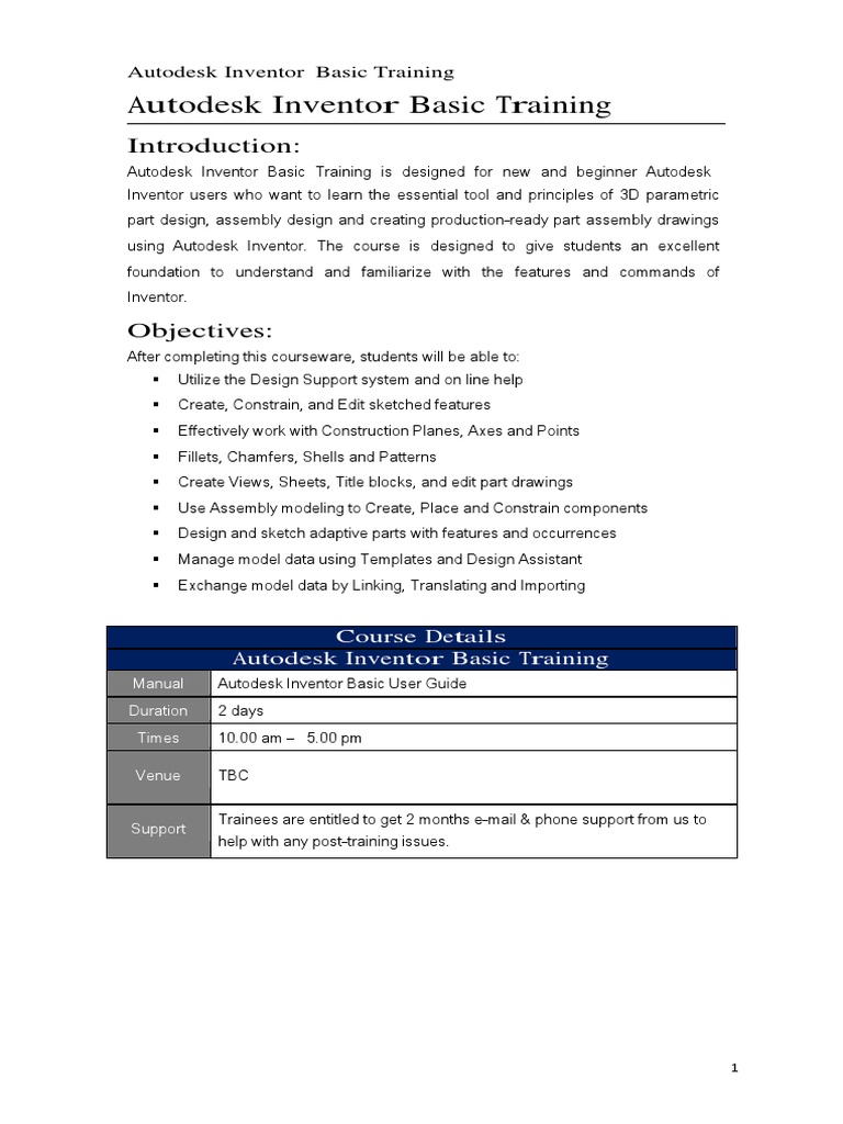 Autodesk Inventor Basic 2 Days Training | PDF | Autodesk | Computing