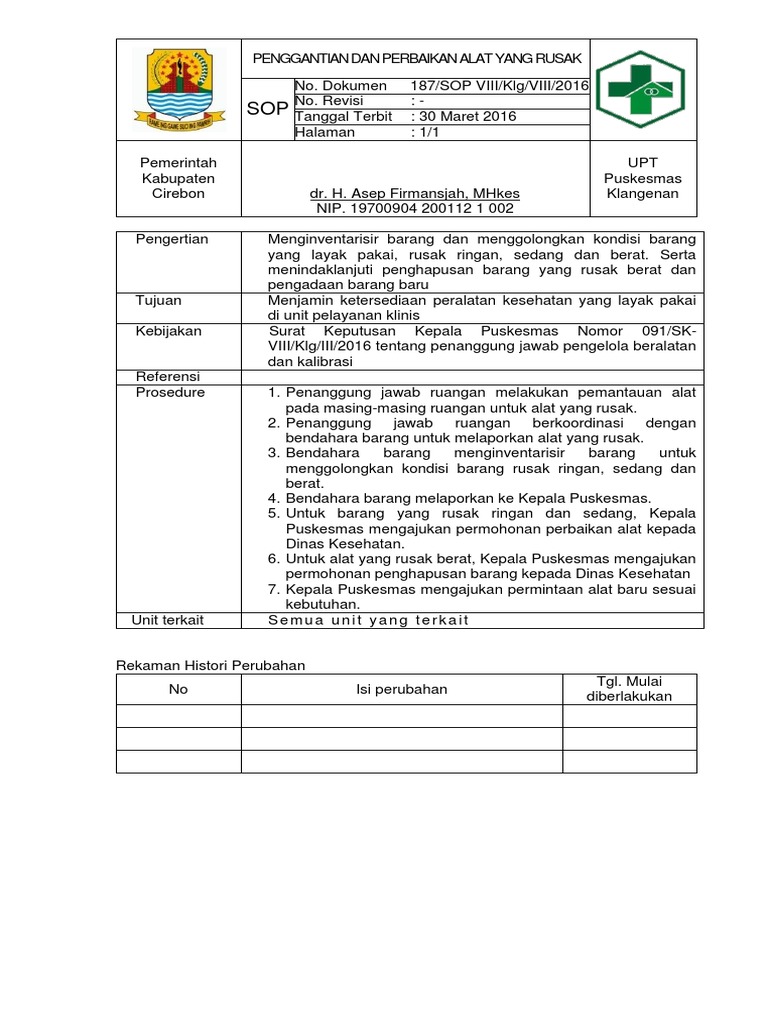 8.6.2.5 SOP Penggantian Dan Perbaikan Alat Yang Rusak | PDF