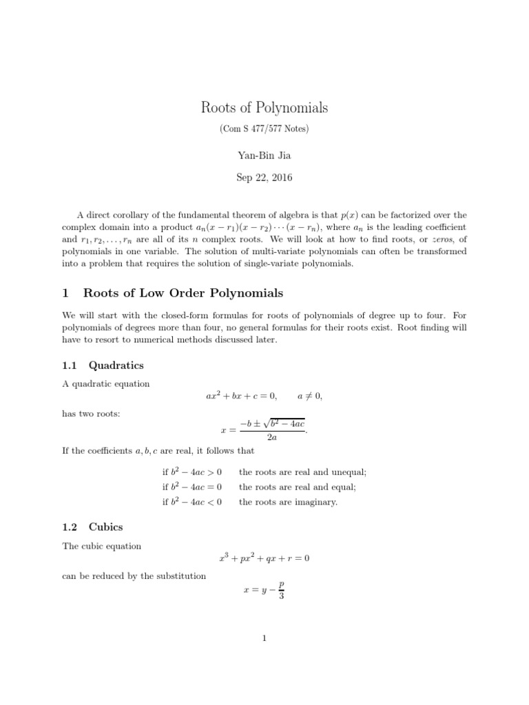 Finding Roots Through Formulas and Numerical Methods: An Overview of ... Finding Roots Through Formulas and Numerical Methods: An Overview of ...