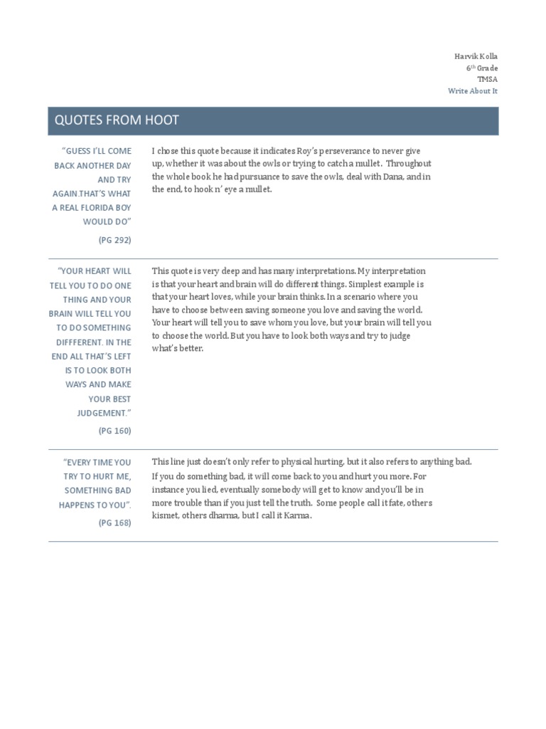Hoot Novel Quotes Print Issues : HOOT – A {mini} Literary Magazine