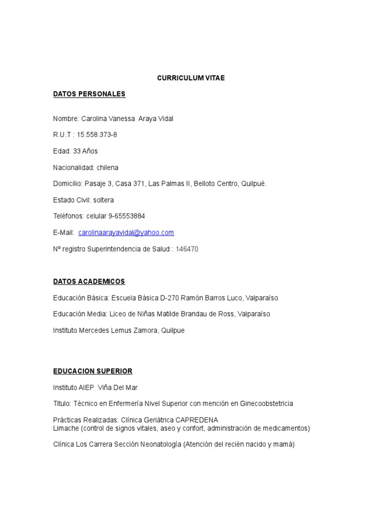 Curriculum Vitae Carolina Araya | PDF | Enfermería | Cuidado de la salud