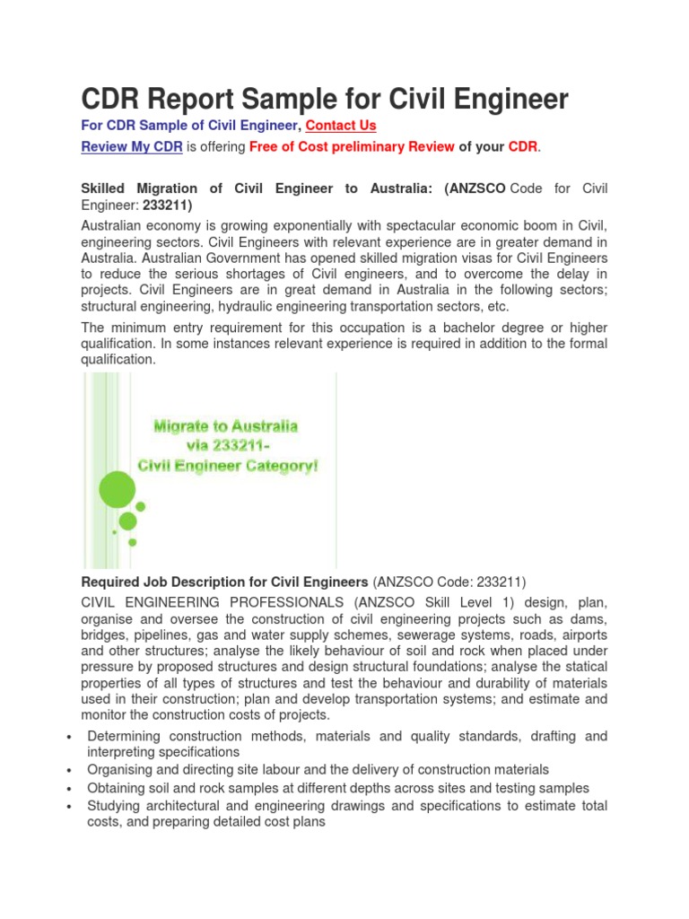 CDR Sample for Civil Engineers in Australia | PDF | Civil Engineering ...