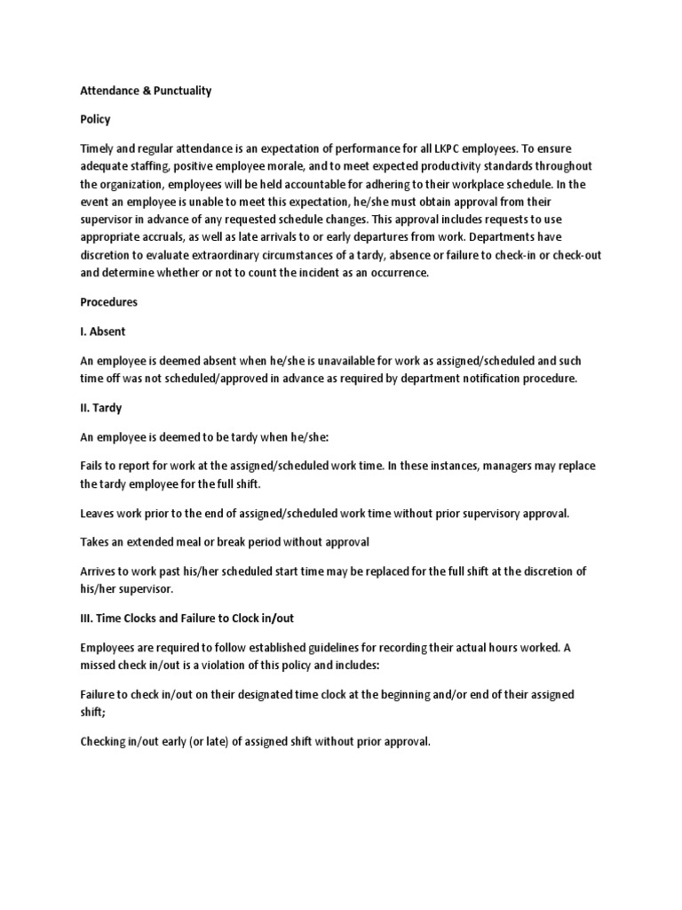 Attendance & Punctuality | Supervisor | Employment