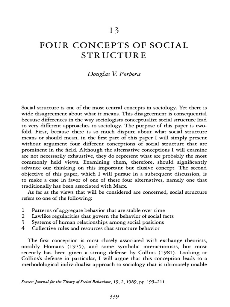 Four Concepts of Social Structure | PDF | Social Structure | Sociology