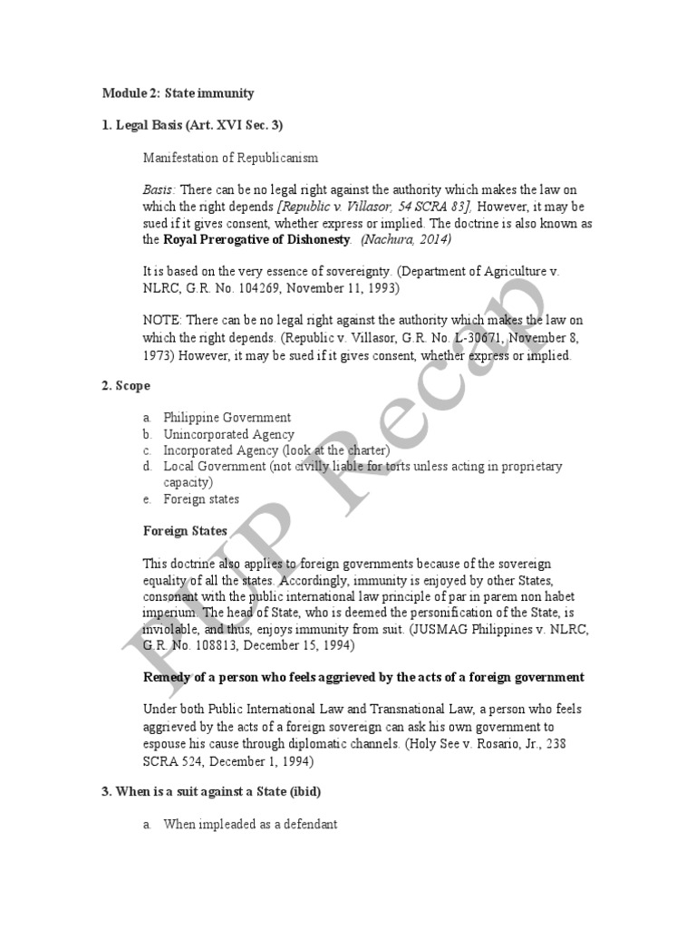 Module 2 Doctrine of Non-Suability of State | PDF | Sovereign Immunity ...