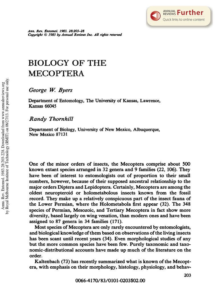 Biology of The Mecoptera | PDF | Arthropods | Hexapoda