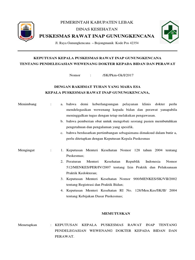 Contoh Sop Pendelegasian Wewenang Dokter Ke Perawat – Beinyu.com