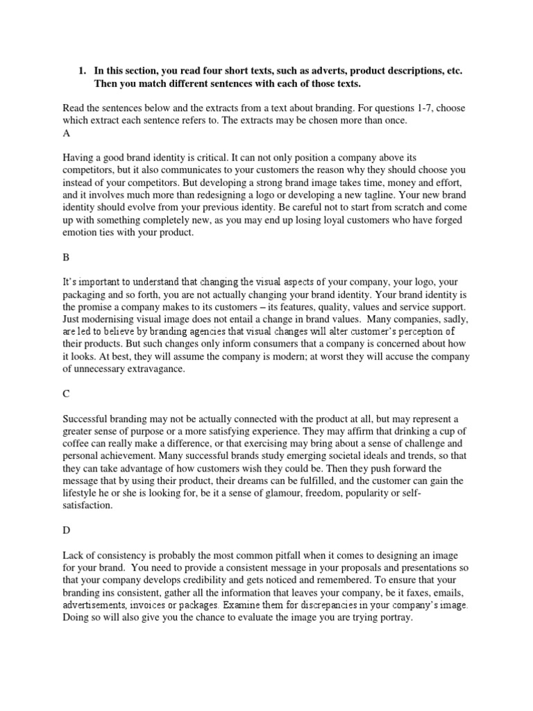 Bec Reading Practice Assignment | PDF | Brand | Sales