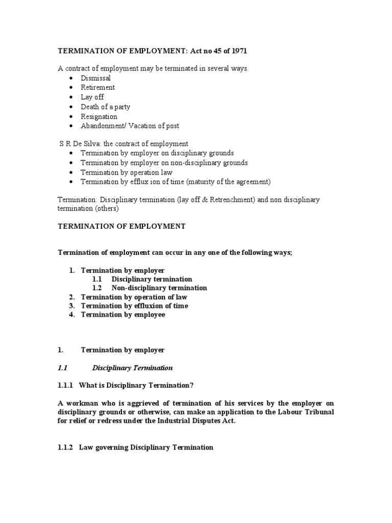 Termination of Employment | PDF | Labour Law | Employment