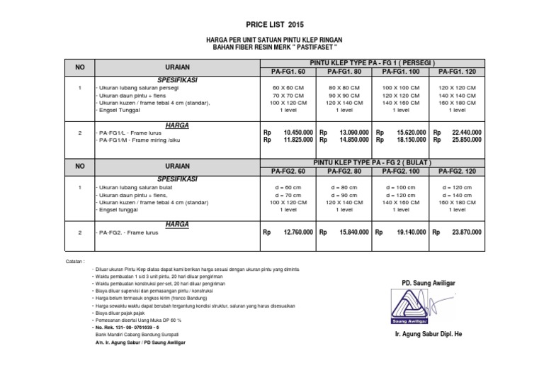 Harga Pintu Klep 2015 PDF | PDF