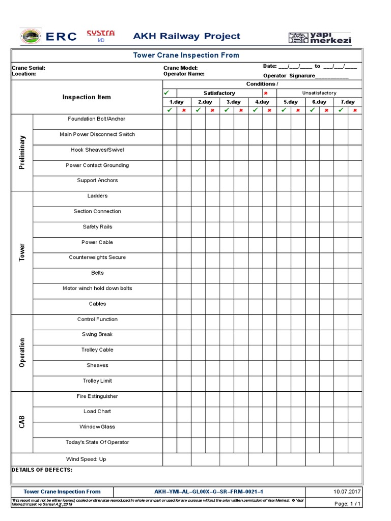 TowerCrane Checklist | PDF | Crane (Machine) | Equipment
