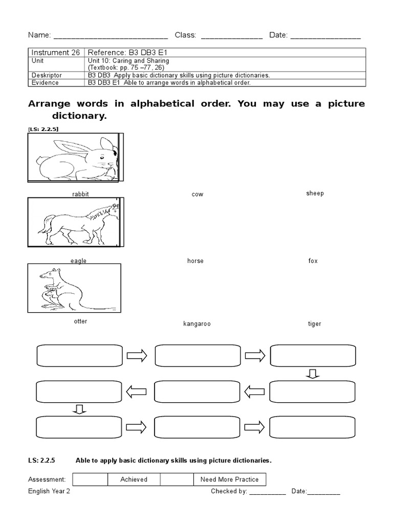 Arrange Words in Alphabetical Order. You May Use A Picture Dictionary | PDF