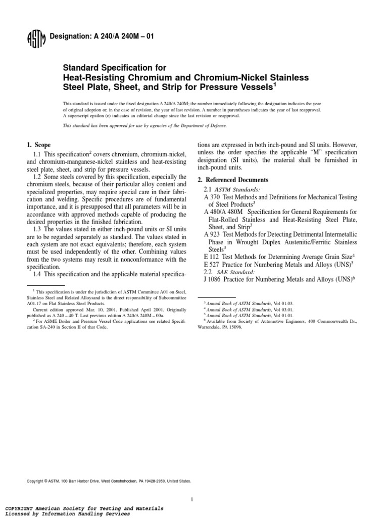 ASTM A240.pdf | Stainless Steel | Specification (Technical Standard)