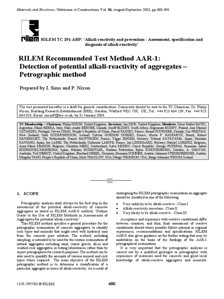 RILEM Recommended Test Method AAR-1: Detection of Potential Alkali ...