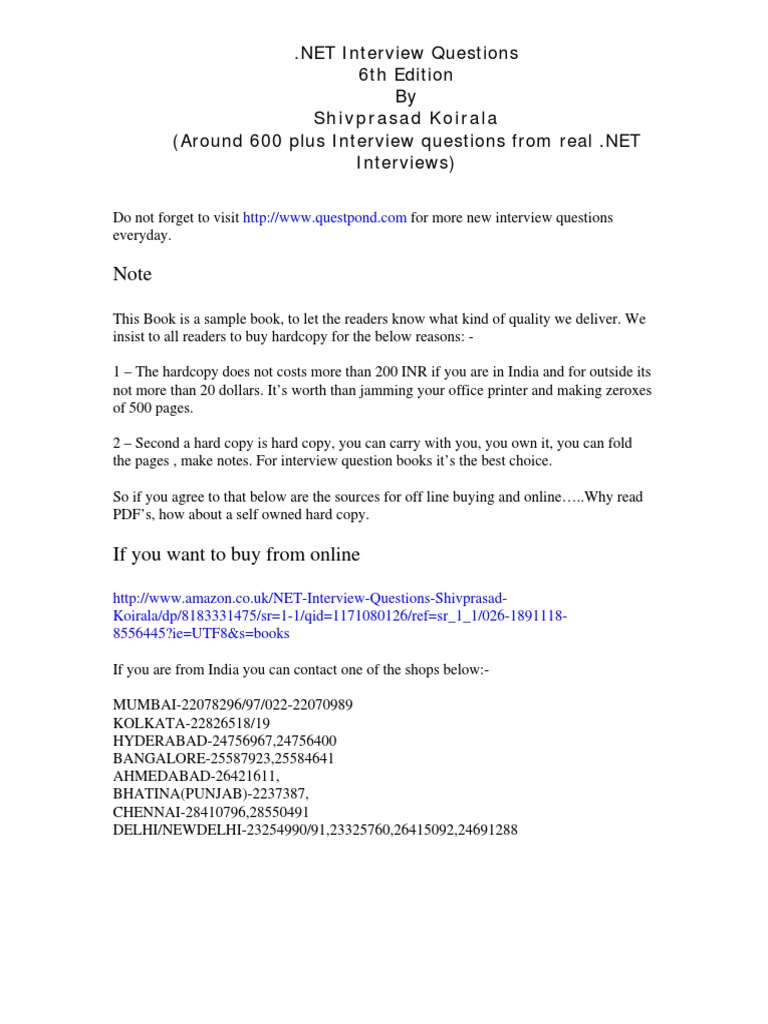 NETInterviewQuestions-6thEdition NewBook | PDF | Extensible Application Markup Language ...