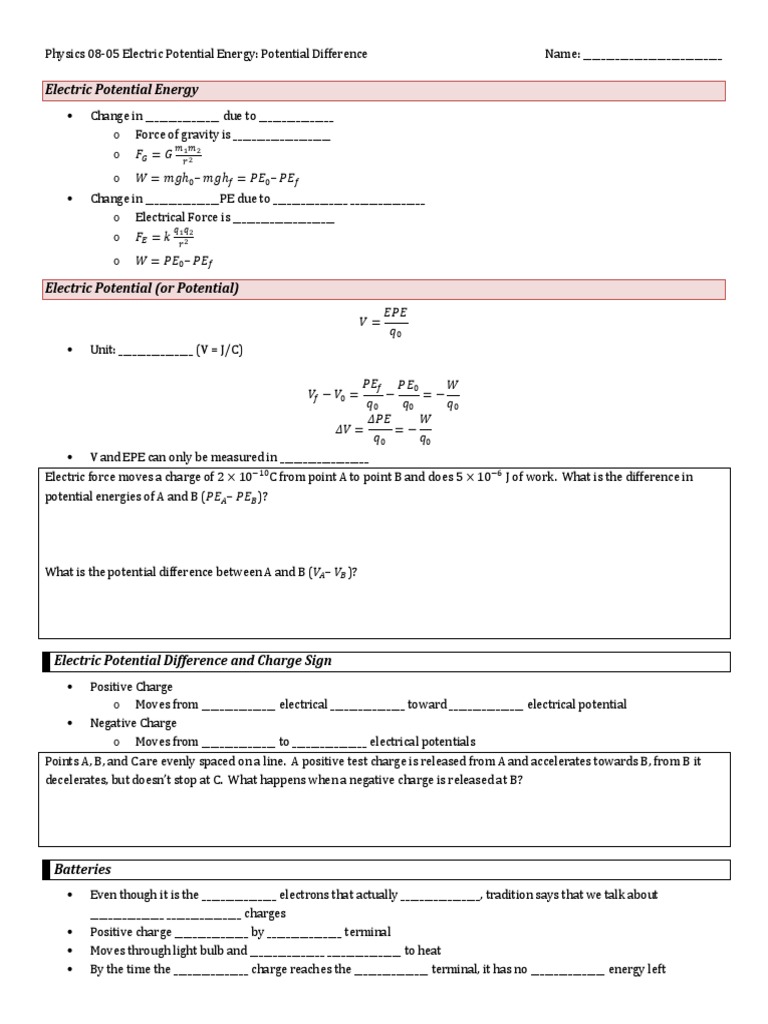 Electric Potential Energy and Difference | PDF | Voltage | Ion