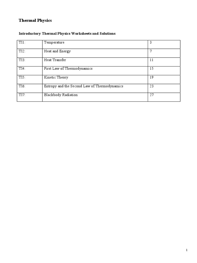 Introductory Thermal Physics Worksheets and Solutions | PDF | Heat ...