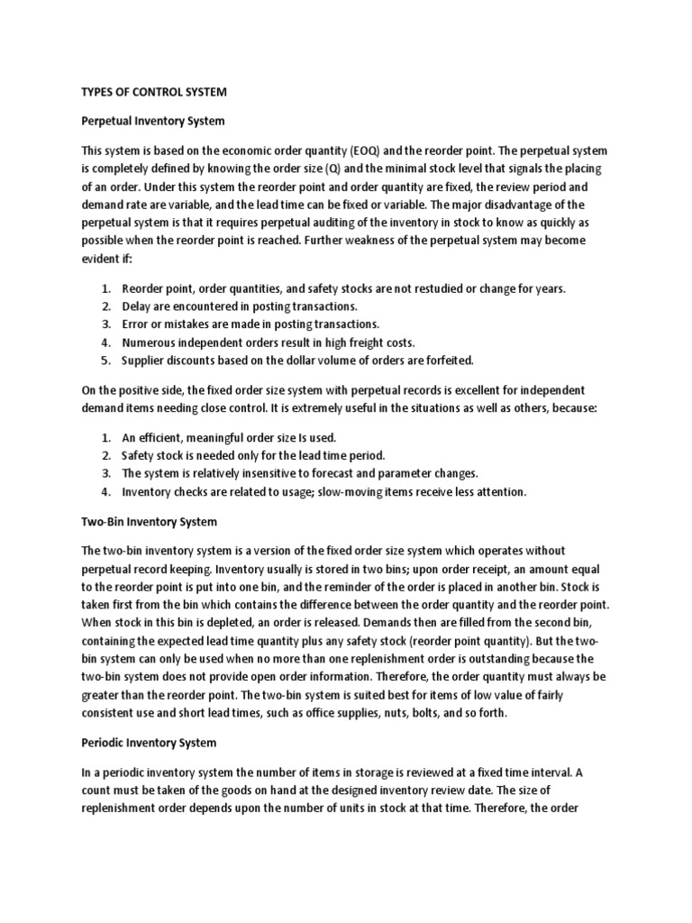 Types of Control System | PDF | Inventory | Commercial Item Transport ...