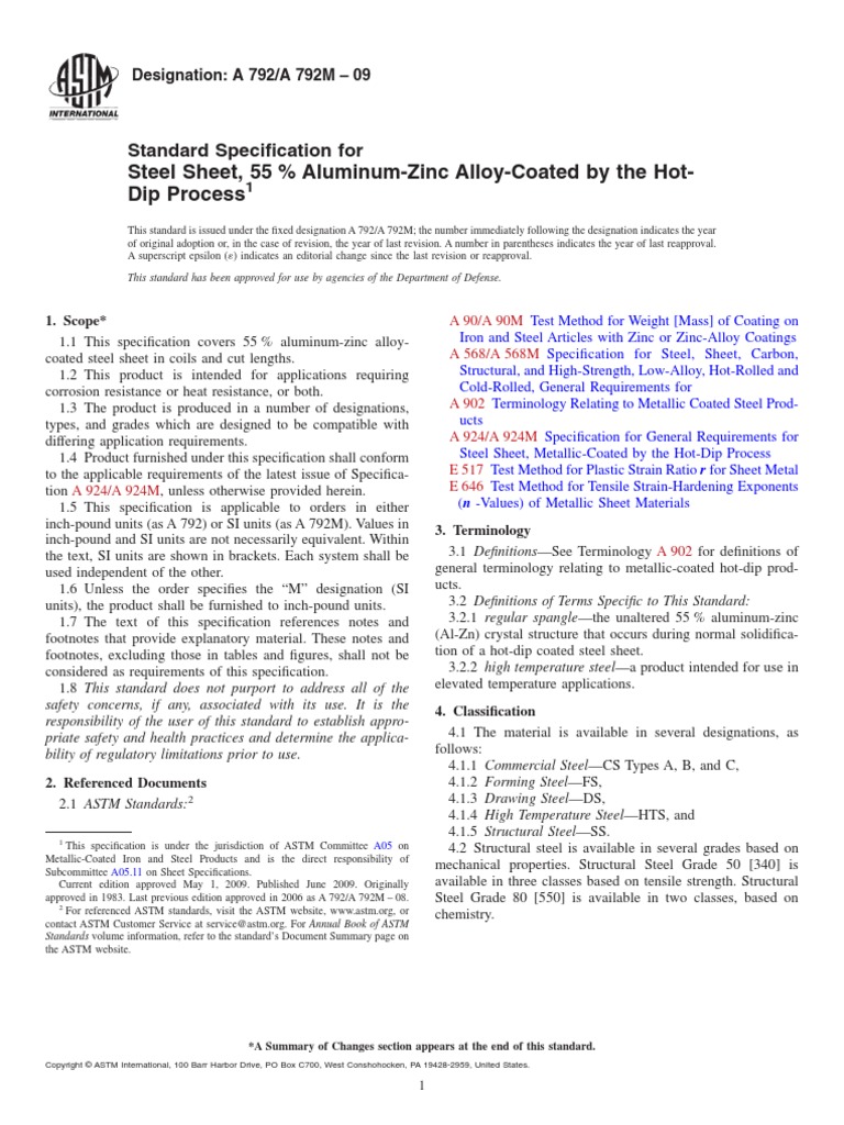 Astm A792 | PDF | Sheet Metal | Structural Steel