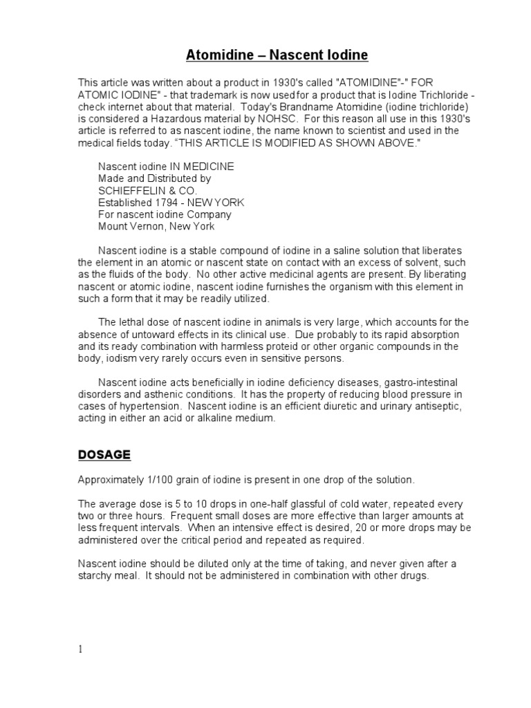 Atomidine 1930 Nascent Iodine Uses | PDF | Malaria | Dentistry