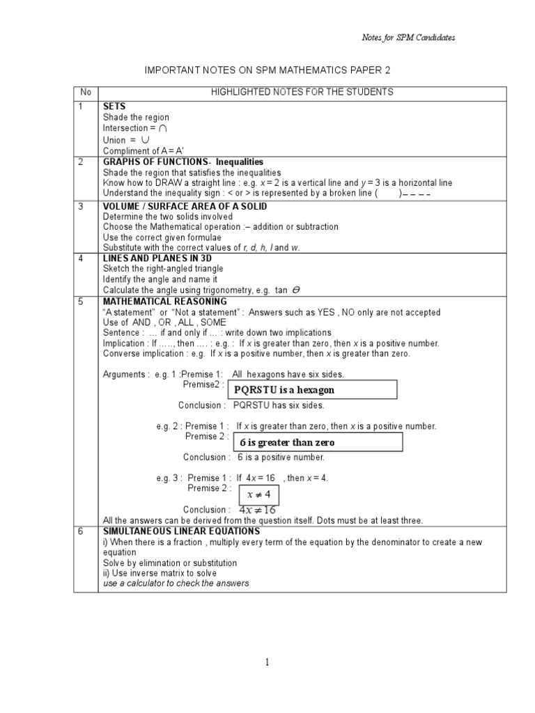 Math Notes For SPM Candidates | PDF | Area | Matrix (Mathematics)