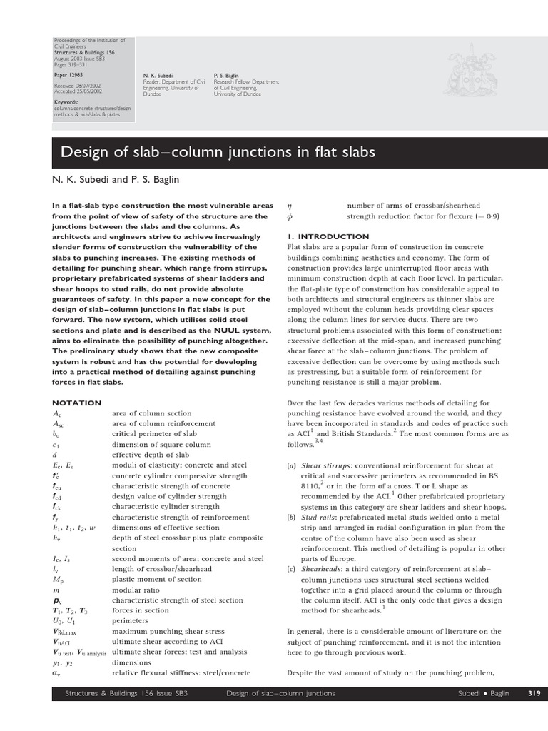 Design of Slab-Column Junctions in Flat Slabs: N. K. Subedi and P. S ...